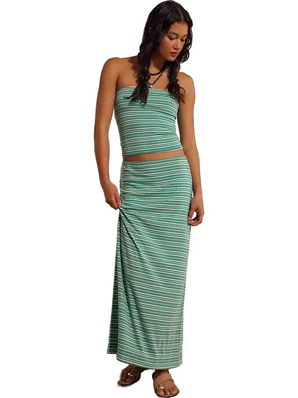 Free People Striped Tube Top And Maxi Skirt Set - Teal Combo