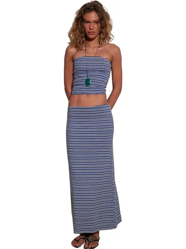 Free People Striped Tube Top And Maxi Skirt Set - Washed Blue Combo