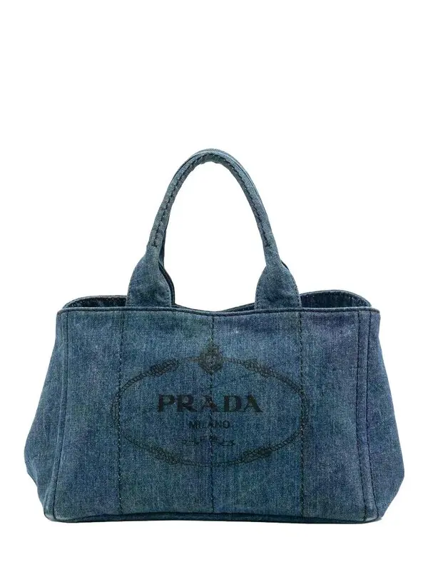 Prada 2013-2025 Denim Canapa Logo Satchel - Blue