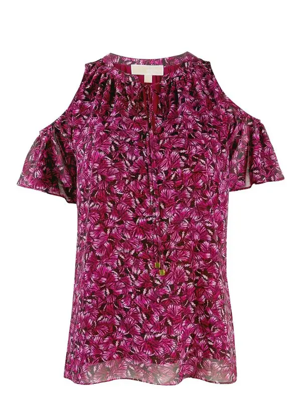 Michael Kors Cold Shoulder Printed Top - Pink