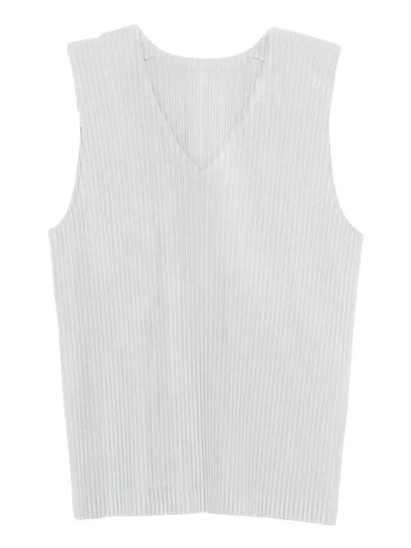 Issey Miyake V-neck Pleated Top - Grey