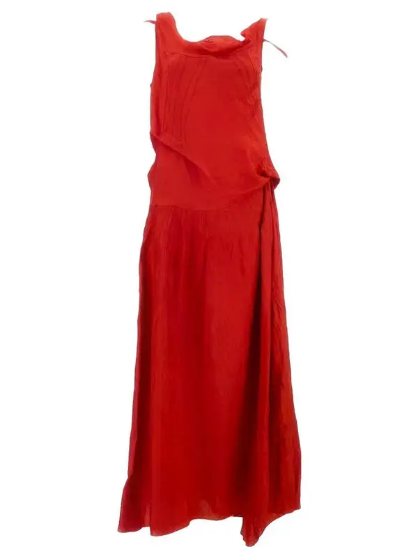 Plan C Asymmetrical Draped Dress - Red