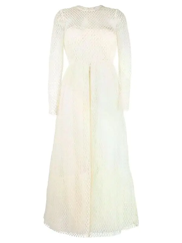 Red Valentino Mesh Long-sleeve Midi Dress - Neutrals
