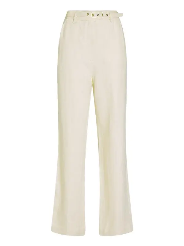 Zimmermann Belted Linen Straight-leg Pants - Ecru