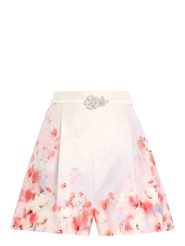 Zimmermann Floral Print Silk And Cotton-blend Twill Shorts - Pastel Pink