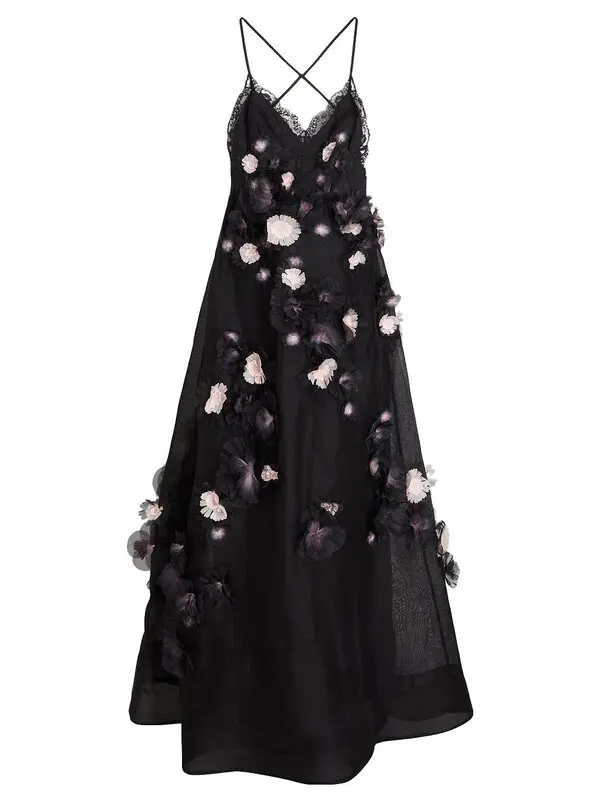 Zimmermann Embellished Linen And Silk-blend Gauze Maxi Dress - Black