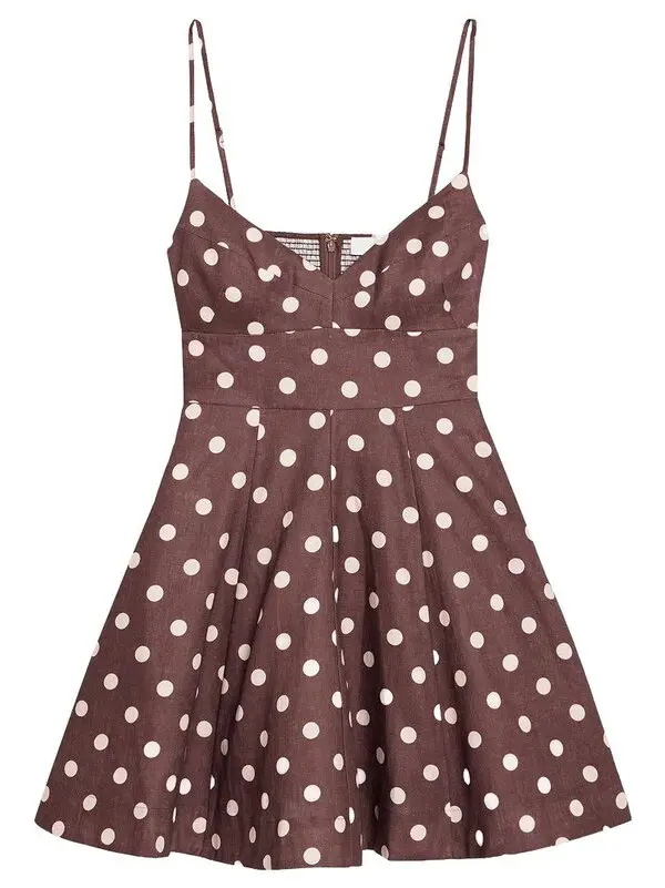 Zimmermann Polka Dot Linen Mini Dress - Brown