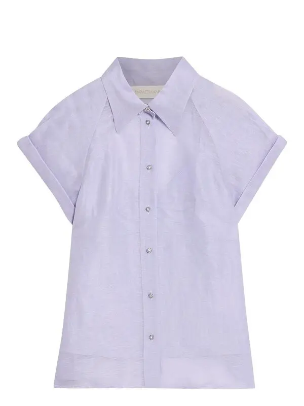 Zimmermann Crystal-embellished Linen And Silk-blend Gauze Shirt - Lavender