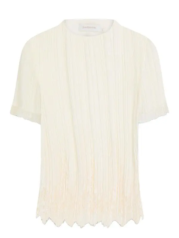 Zimmermann Plissé Crepe De Chine And Lace Top - Cream