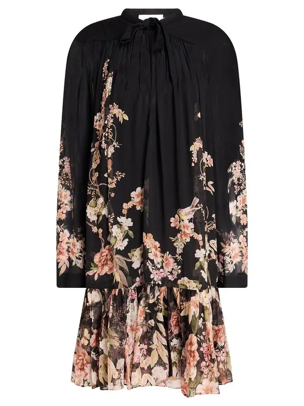 Zimmermann Floral-print Georgette Mini Dress - Black