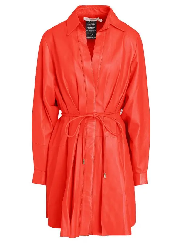 Zimmermann Pleated Leather Mini Shirt Dress - Tomato Red