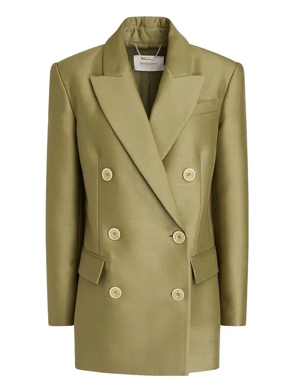 Zimmermann Double-breasted Wool And Silk-blend Blazer - Army Green