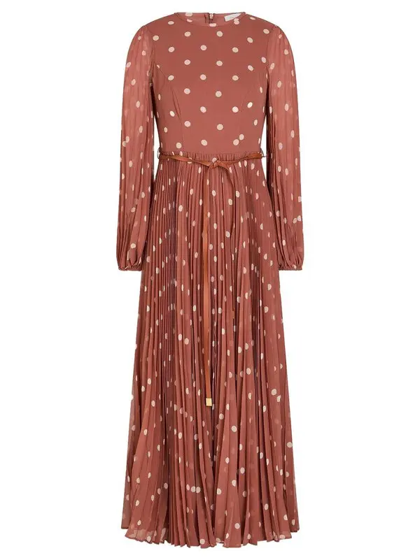 Zimmermann Belted Polkadot Georgette Midi Dress - Light Brown