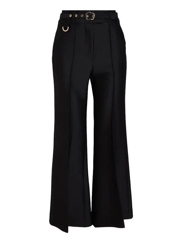 Zimmermann Belted Wool And Silk-blend Flared Pants - Black