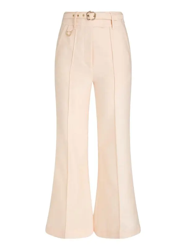 Zimmermann Belted Wool And Silk-blend Flared Pants - Cream