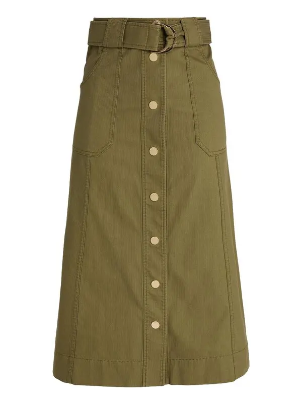 Zimmermann Belted Cotton Midi Skirt - Army Green