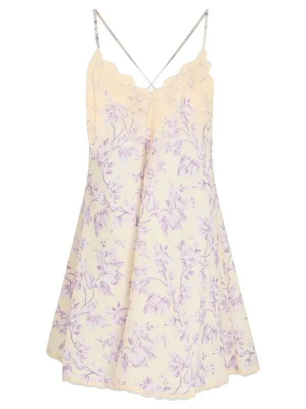 Zimmermann Lace-trimmed Floral-print Linen-gauze Mini Dress - Pastel Yellow