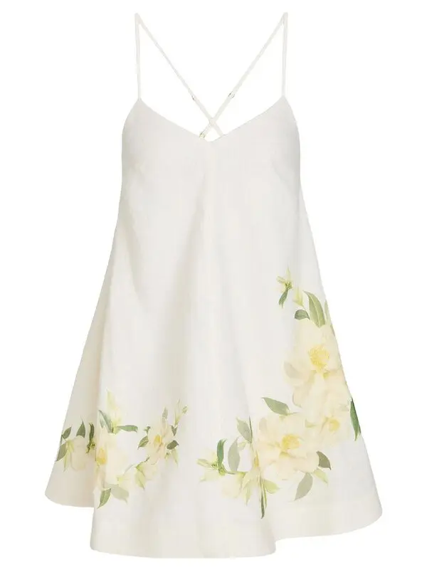 Zimmermann Floral-print Linen Mini Dress - Ivory