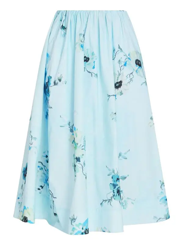 Zimmermann Floral-print Cotton Midi Skirt - Sky Blue
