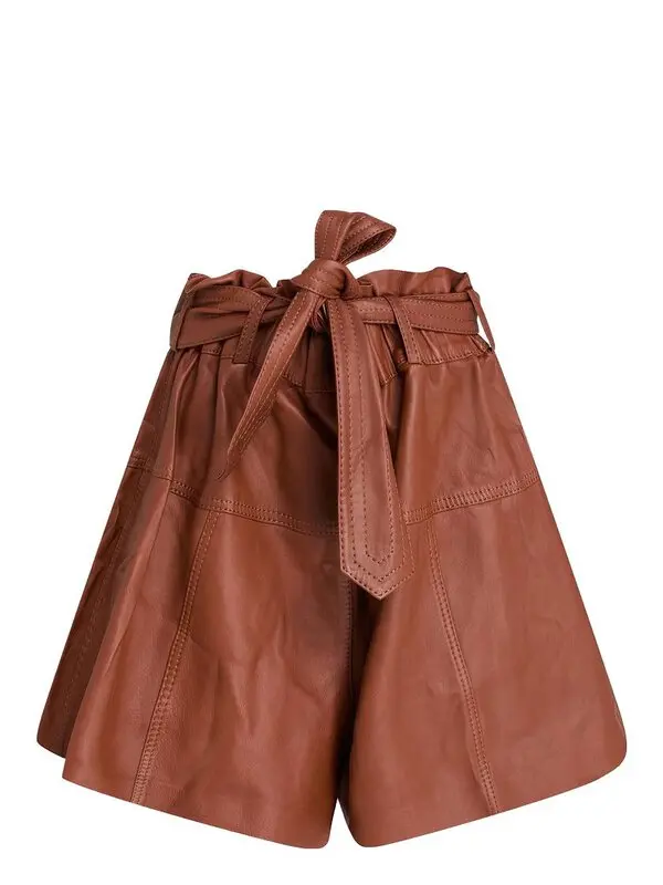 Zimmermann Belted Leather Shorts - Brown