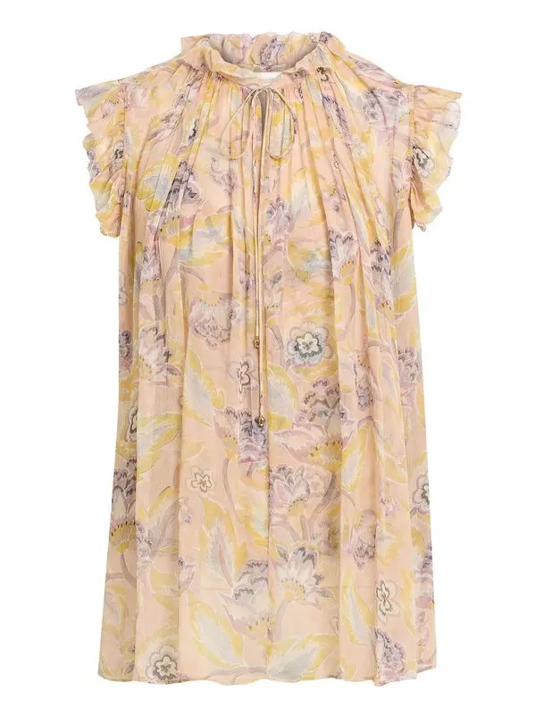 Zimmermann Ruffled Floral-print Georgette Top - Blush