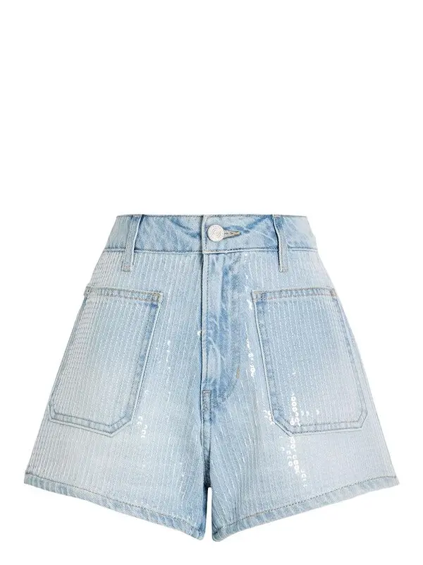FRAME Sequined Denim Shorts - Light Denim