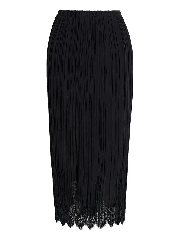Zimmermann Pleated Lace Trimmed Crepon Midi Skirt - Black