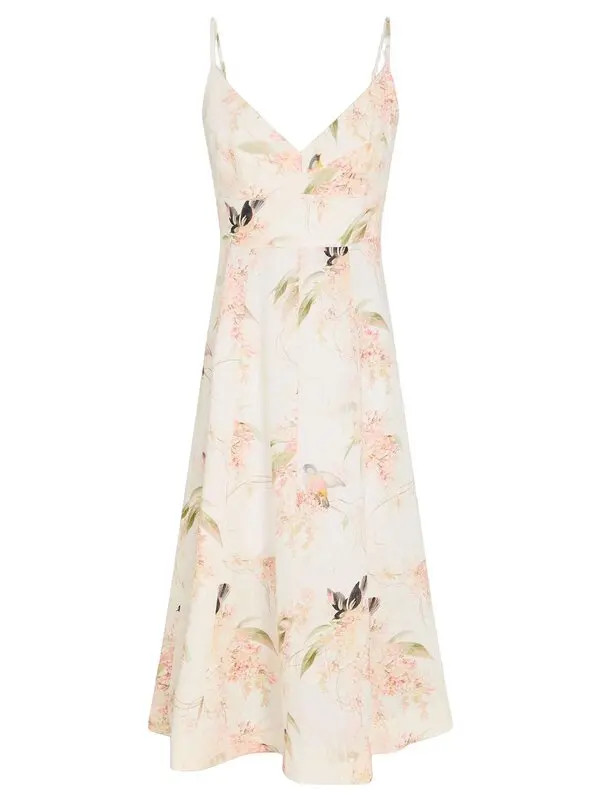 Zimmermann Printed Linen Midi Dress - Ecru