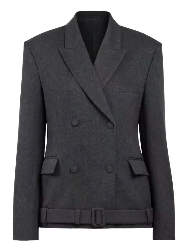 VICOLO Double-breasted Belted Blazer - Grey