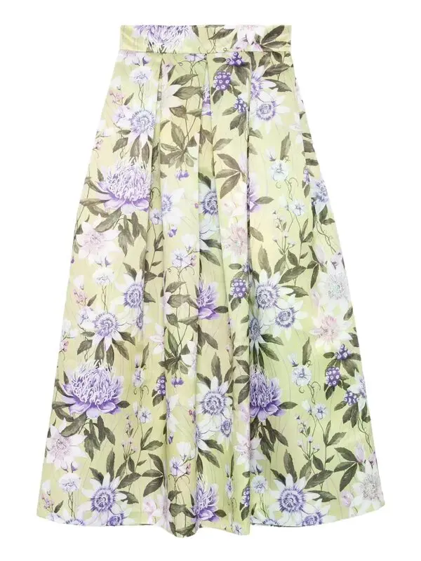 GIADA CURTI Floral-print Pleated Skirt - Green
