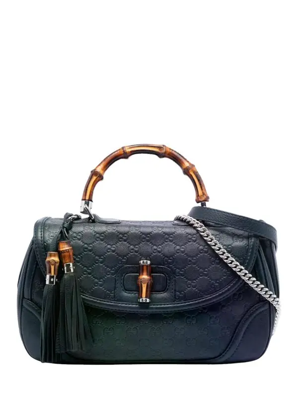 Gucci Large Sissima Bamboo Top Handle Satchel - Blue