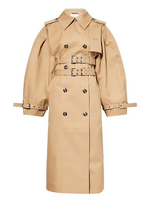 GANNI Double-belted Midi Cotton Trench Coat - Tigers Eye