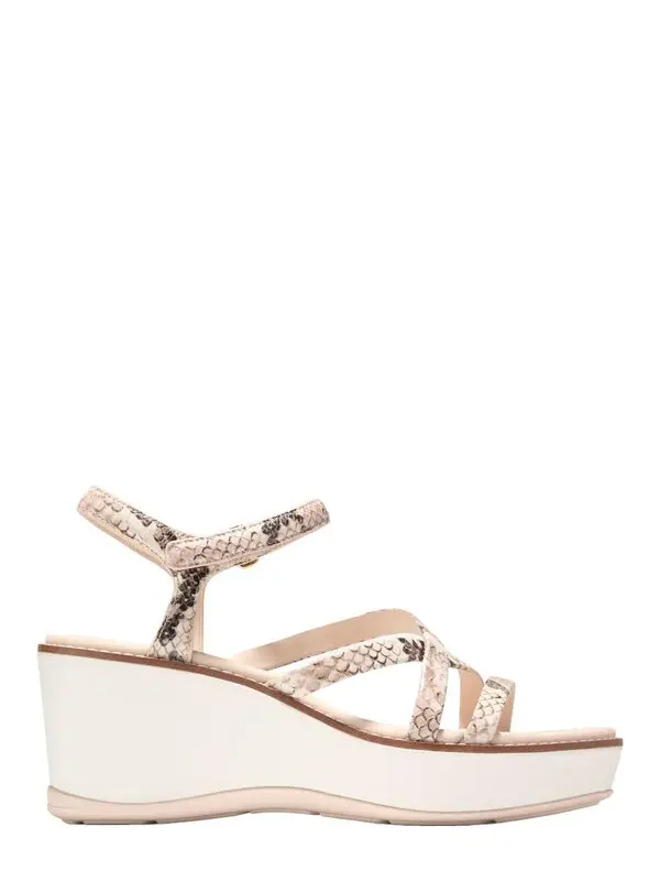 Cole Haan Grand Ambition Azzura Strappy Wedge Sandal - Mojave Snake Printed-powder