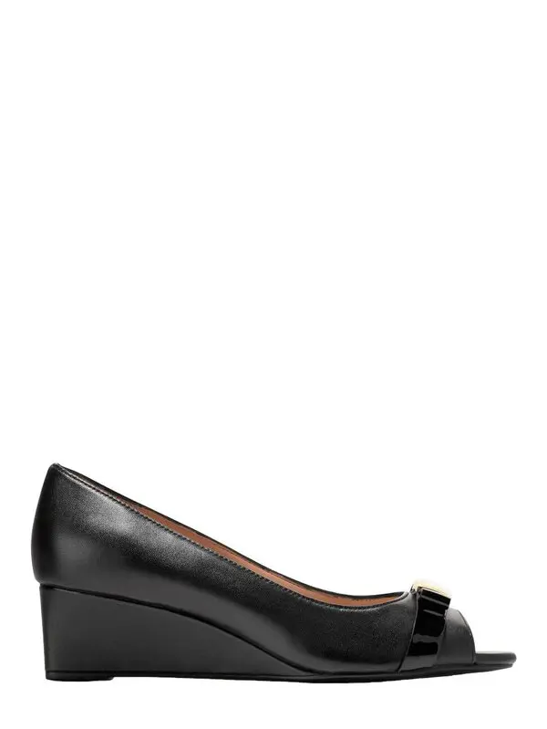 Cole Haan Go-to Malta Peep Toe Bow Wedges - Black