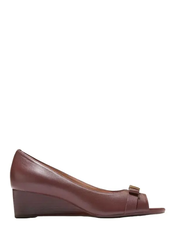 Cole Haan Go-to Malta Peep Toe Bow Wedges - Mahogany