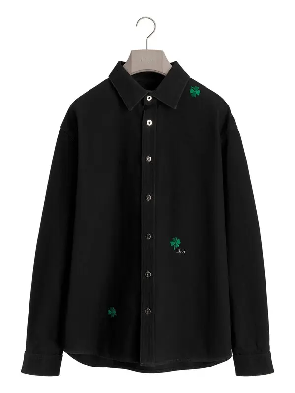 Dior Overshirt With Clover Embroidery - Black Cotton Twill
