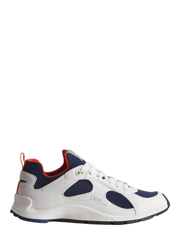 Dior Mile Sneaker - White Smooth Lambskin With Navy Blue And Orange Neoprene