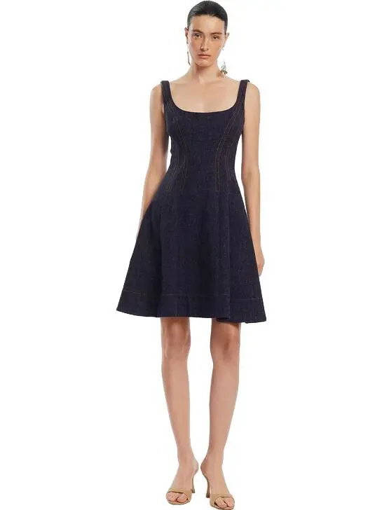 Lela Rose Stretch Denim Seamed Dress - Blue / Navy