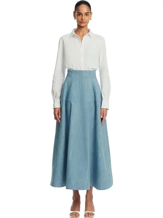 Lela Rose Denim A-line Skirt - Blue / Denim