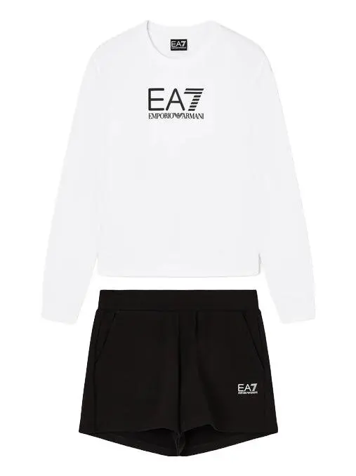 EA7 Cotton Jersey Hooded Set - Blue / White