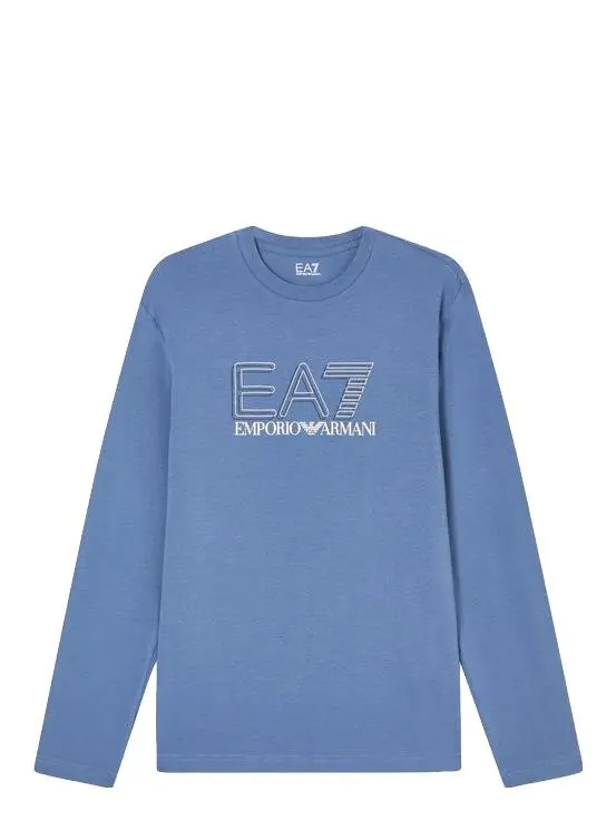 Emporio Armani Visibility Long-sleeved T-shirt In Stretch Cotton Jersey - Blue