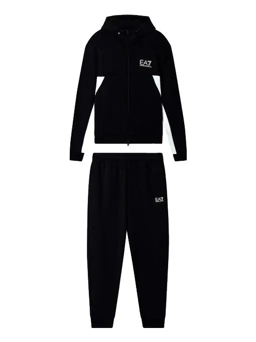 Emporio Armani Pure Cotton Color Block Tracksuit With Hood - Black