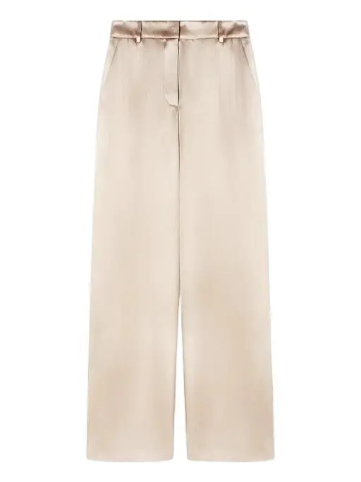 Giorgio Armani Pleated Silk Satin Trousers - Brown / Neutral
