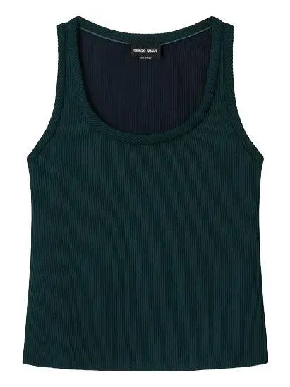 Giorgio Armani Ribbed Viscose Sleeveless Top - Green