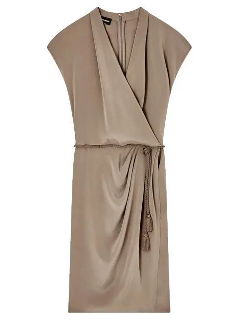 Giorgio Armani Long Dress In Silk-blend Crêpe - Brown
