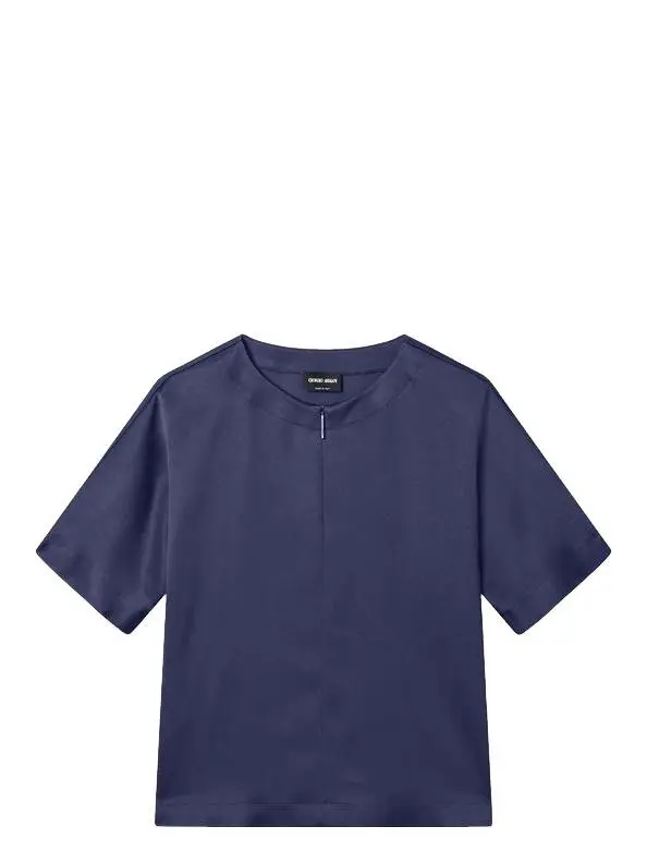 Giorgio Armani Short-sleeved Silk Satin Shirt - Blue / Navy