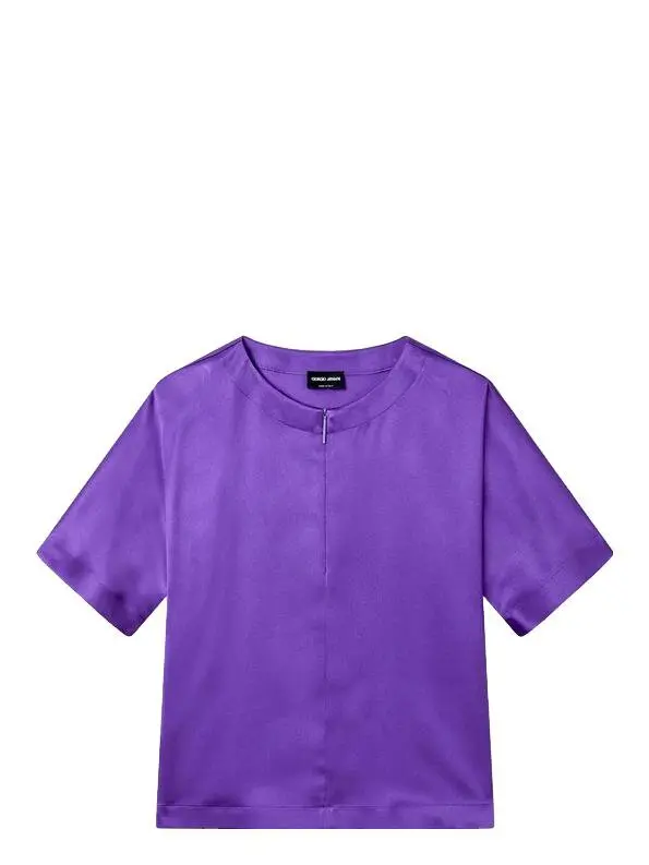 Giorgio Armani Short-sleeved Silk Satin Shirt - Purple