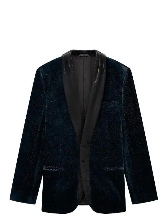 Giorgio Armani Single-breasted Devorè Velvet Jacket - Black