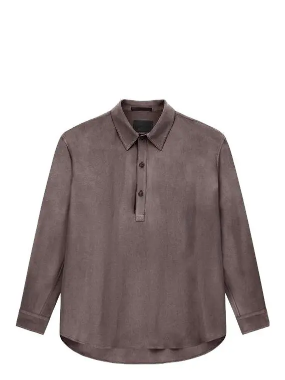 Giorgio Armani Faded Viscose Twill Polo Collar Shirt - Natural