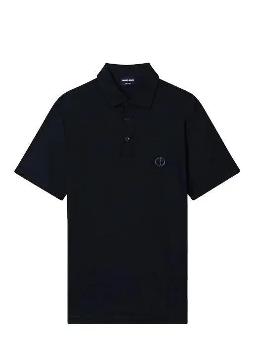 Giorgio Armani Pure Cotton Interlock Polo Shirt With Embroidered Logo - Black